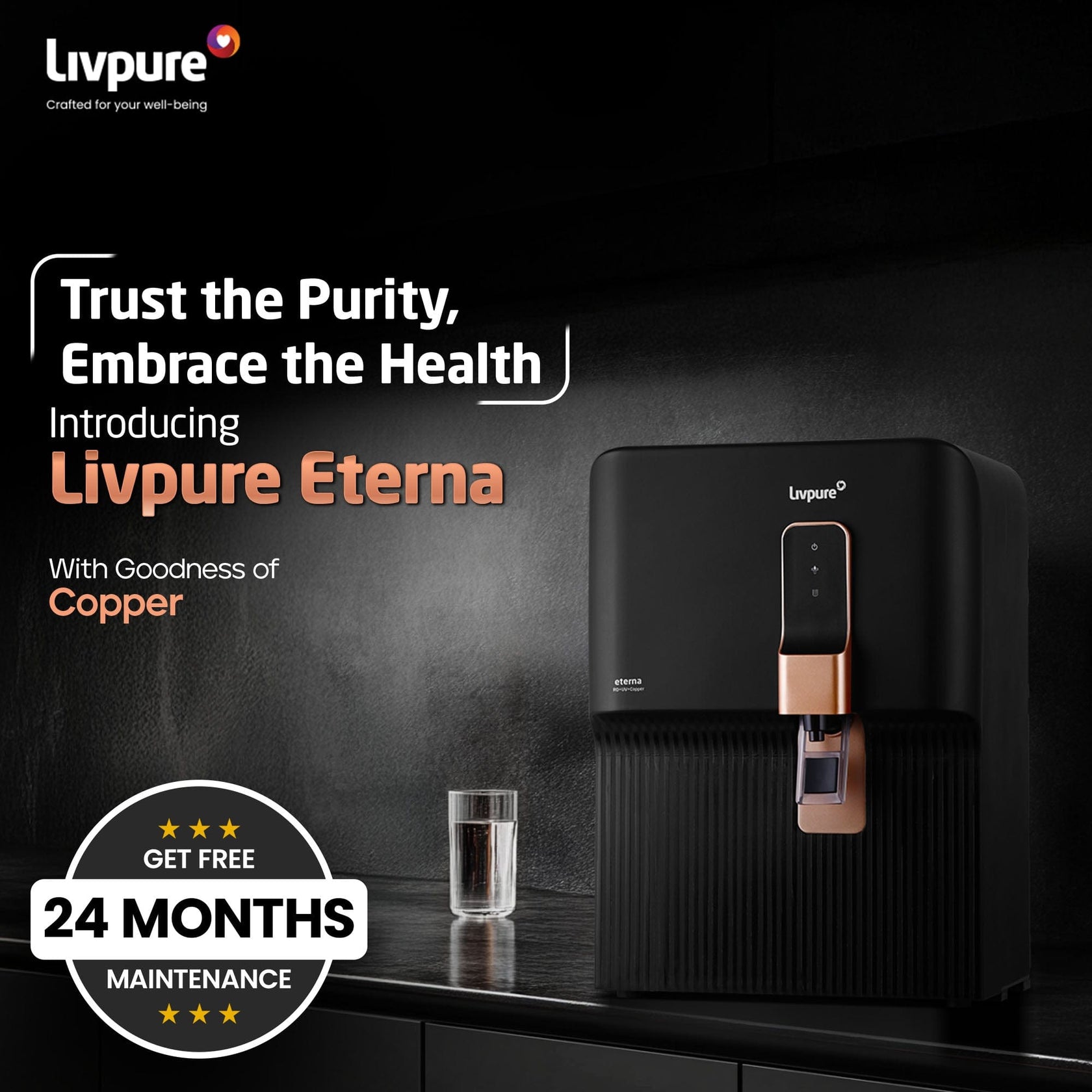 Livpure Eterna RO+UV+Copper Water Purifier | 7L Storage