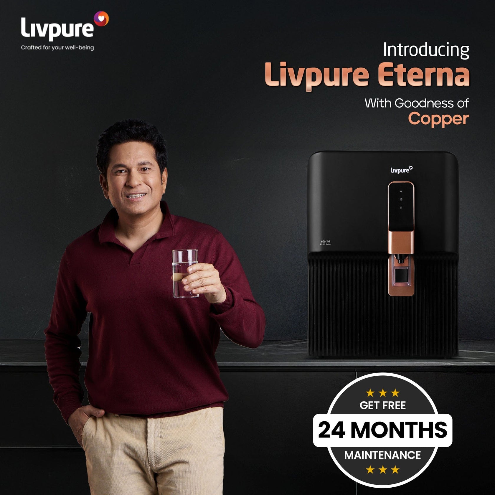 Livpure Eterna RO+UV+Copper Water Purifier | 7L Storage