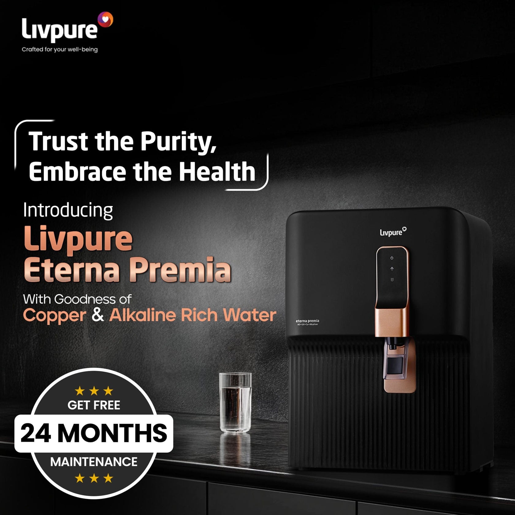 Livpure Eterna Premia RO+UV+Copper+Alkaline Water Purifier