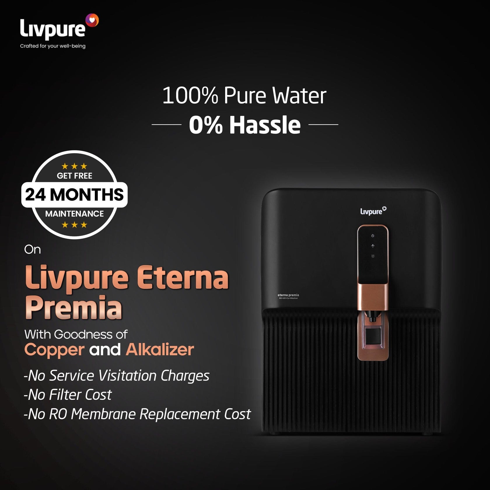 Livpure Eterna Premia RO+UV+Copper+Alkaline Water Purifier